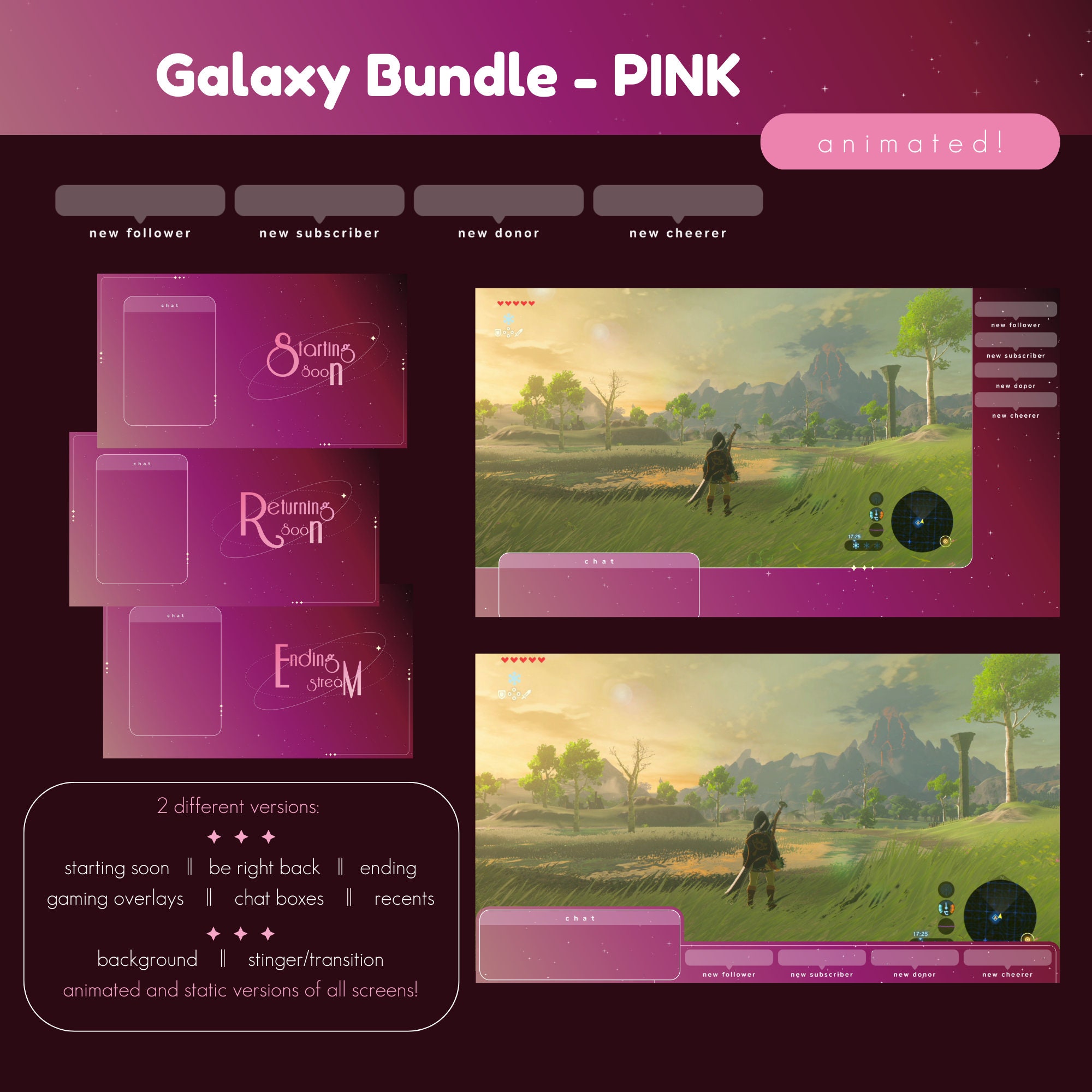 Galaxy Streamer Bundle (pink) - Stream Screens, Overlays, Transition ...