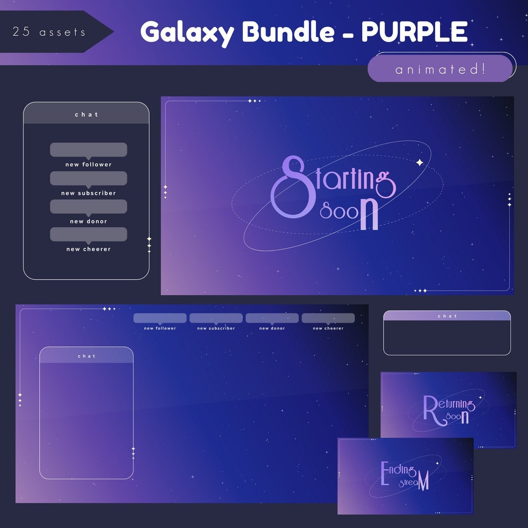 Galaxy Streamer Bundle (purple) - Stream Screens, Overlays, Transition ...