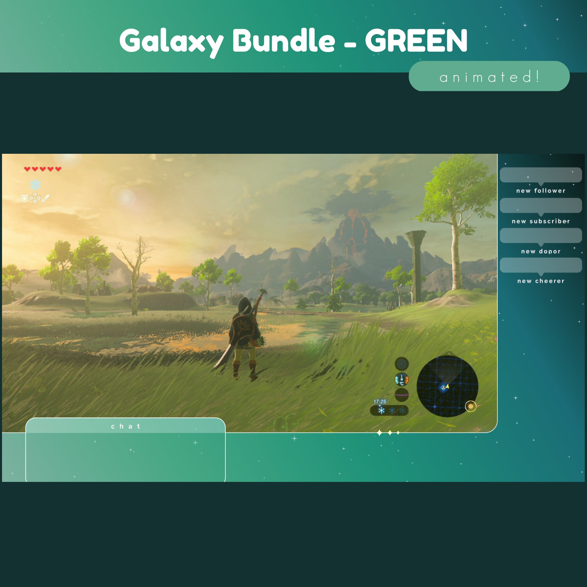 Galaxy Streamer Bundle (green) - Stream Screens, Overlays, Transition ...