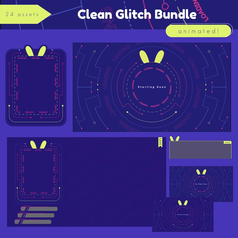 Glitch Streamer Bundle (purple) - Stream Screens, Overlays, Transition ...