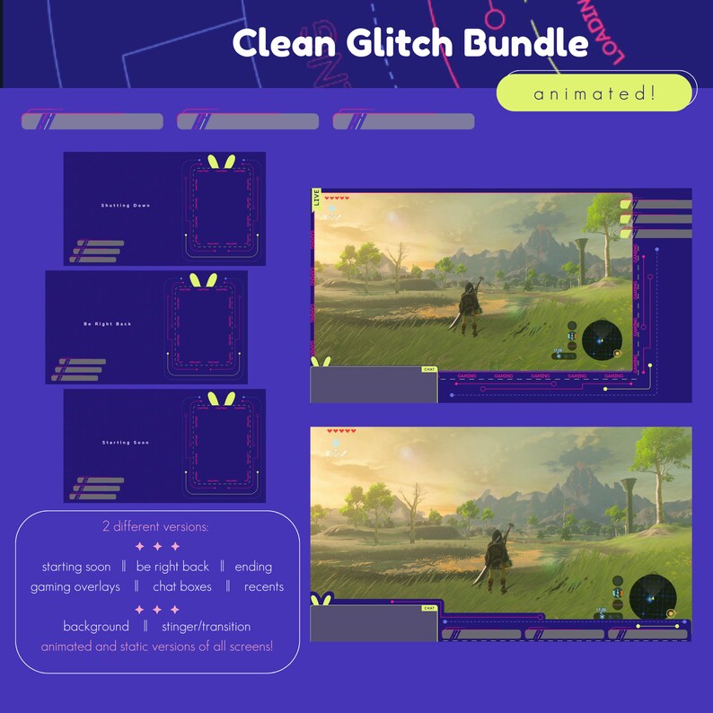 Glitch Streamer Bundle (purple) - Stream Screens, Overlays, Transition ...
