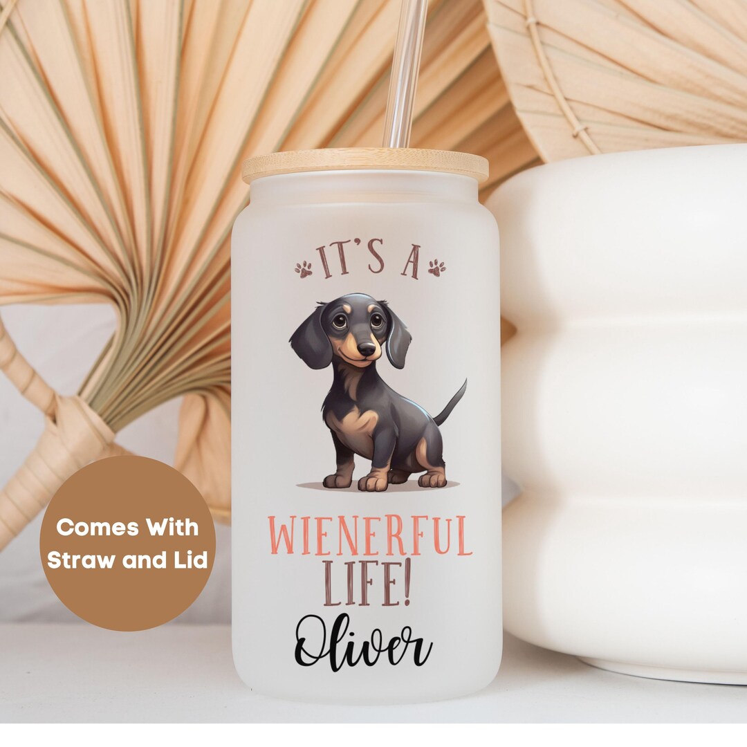 Personalized Dachshund Frosted Cup, Custom Wiener Mama Iced Coffee Cup ...
