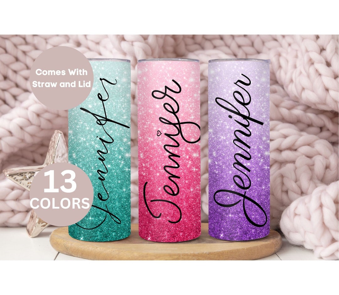Custom Glitter Tumbler Cup With Lid and Straw, Personalized Glitter ...