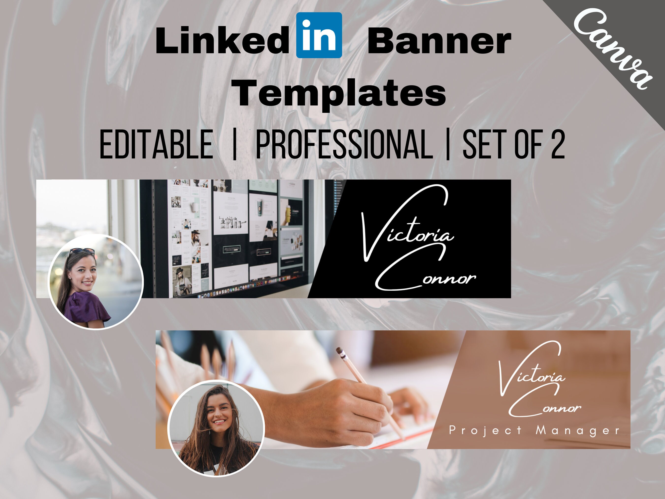 Linkedin Banner Canva Template Bundle, Edit in Canva, Professional ...