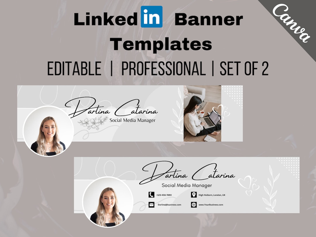 2 Professional Linkedin Banner Personalised Canva Template Linked in ...