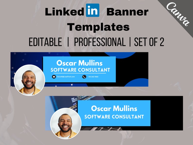 2 Professional Linkedin Banner Personalised Canva Template Linked in ...