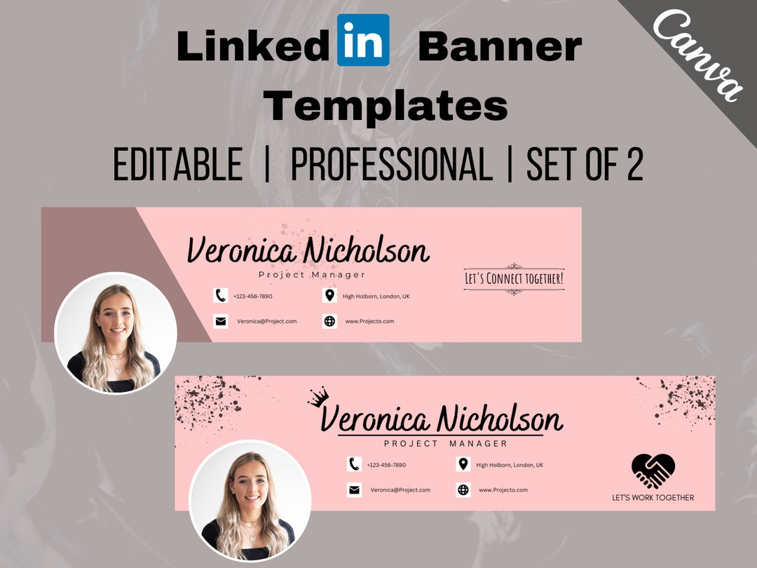2 Professional Linkedin Banner Personalised Canva Template Linked in ...