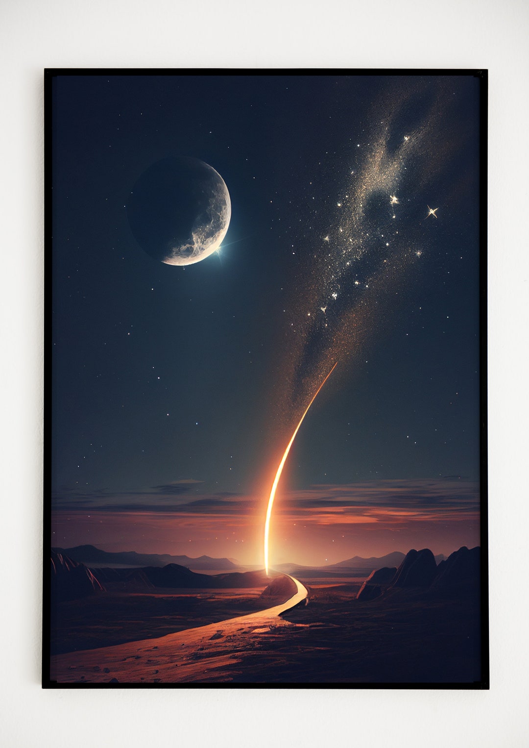Night Sky Shooting Star Art Print (digital Download) - Etsy