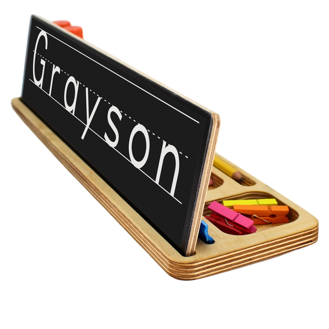 Wooden Student Name Desk Sign With Convenient Built-in Storage ...