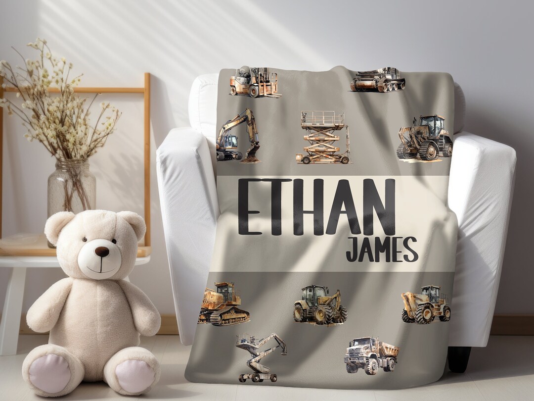 Personalized Baby Blanket, Construction Themed Bedroom Ideas, Heavy Equipment Theme, Custom Baby ...