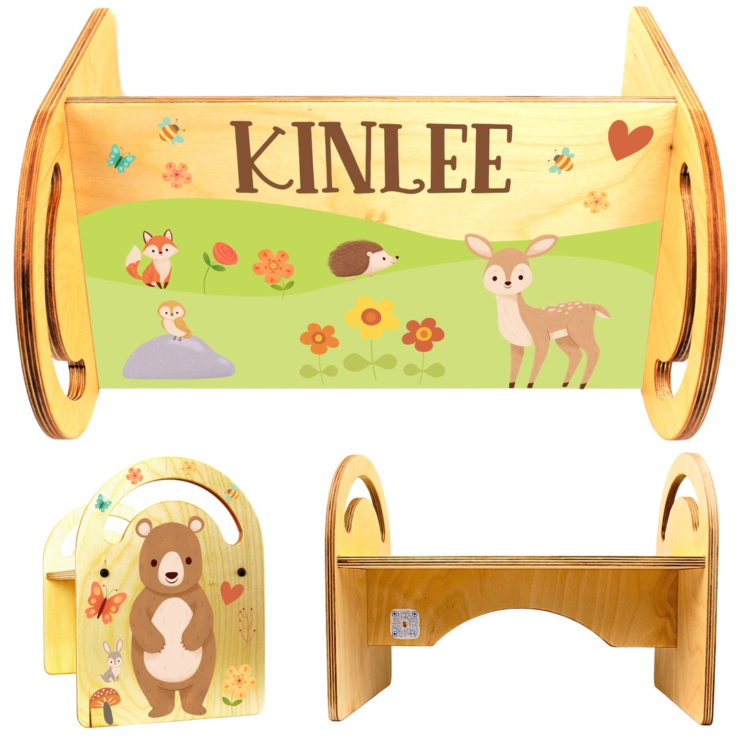 Toddler Step Stool Gift, Woodland Room Bed Step Stool for Gift, Birch ...
