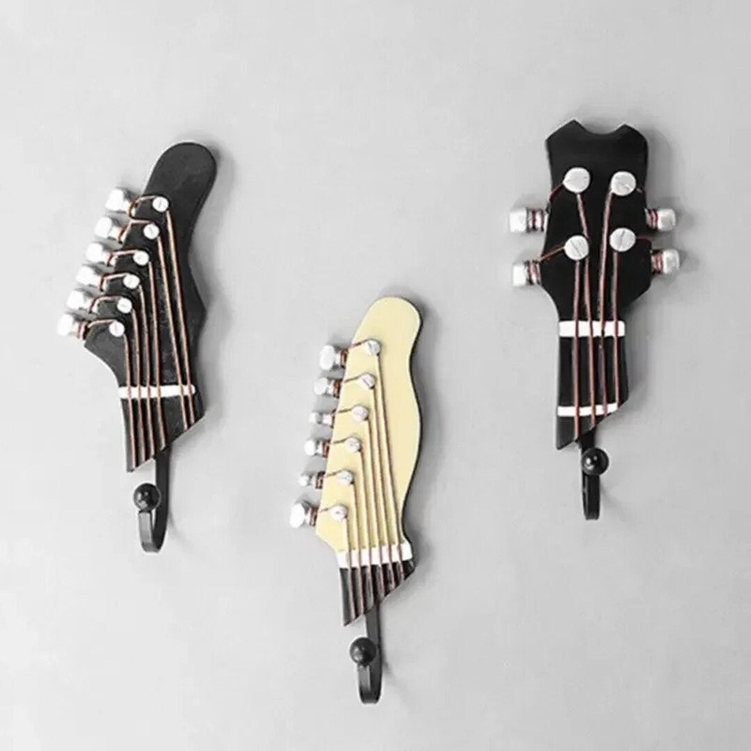 3PCS Creative Guitar Shape Wall Hooks Home Decoration Resin Hook ...
