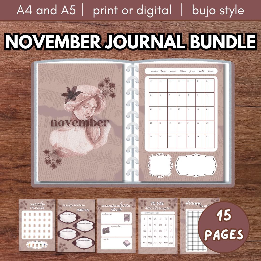 November Journal & Planner Printable | Digital Vintage Calendar, Mood ...