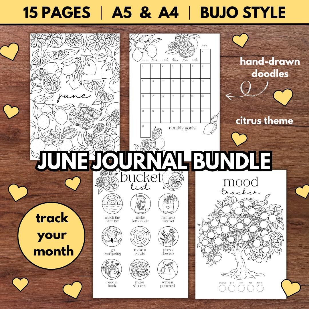 June Monthly Journal Bundle – Printable & Digital Bullet Journal Citrus ...