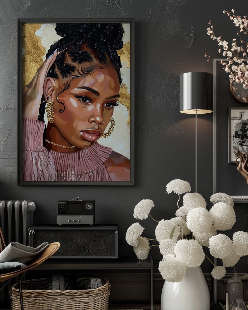 Black Woman Art for Bedroom Black Woman Wall Art for Salon African American Art Black Girl Wall ...