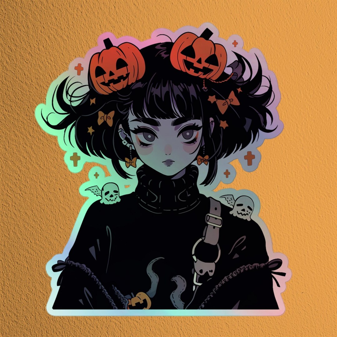 Holographic Goth Girl Sticker: Halloween Laptop Decal - Etsy