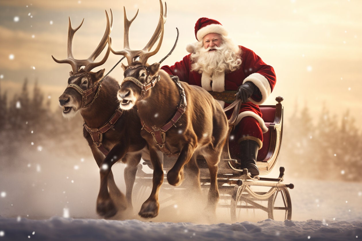 Jolly Journey - Santa Claus and Reindeer Digital Art Collection ...