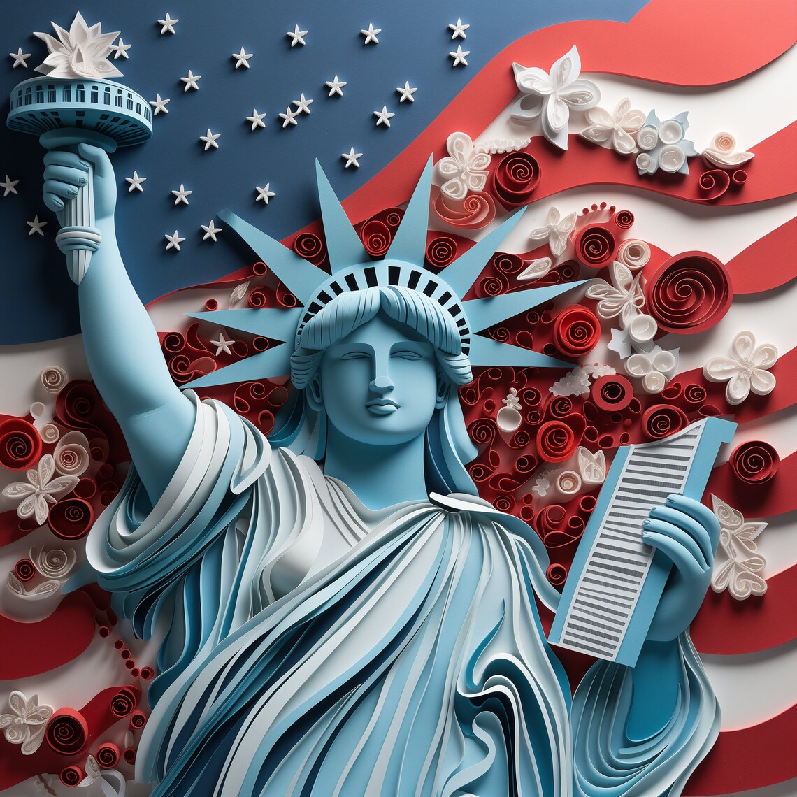 Patriotic Elegance: Quilled Statue of Liberty Glory - Generative AI Art ...