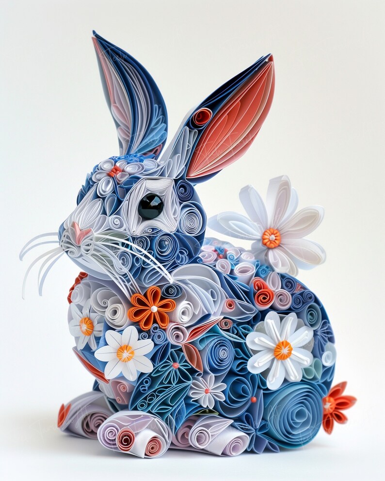 Whimsical Easter Bunny & Egg Quilled Digital Art Print- Generative AI ...