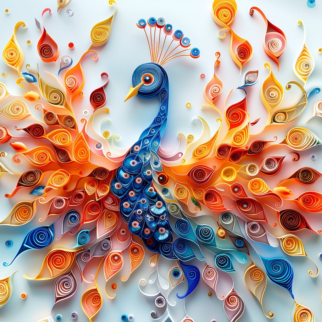 Elegant Peacock Quilled Art – Vibrant Digital Download - Generative AI ...