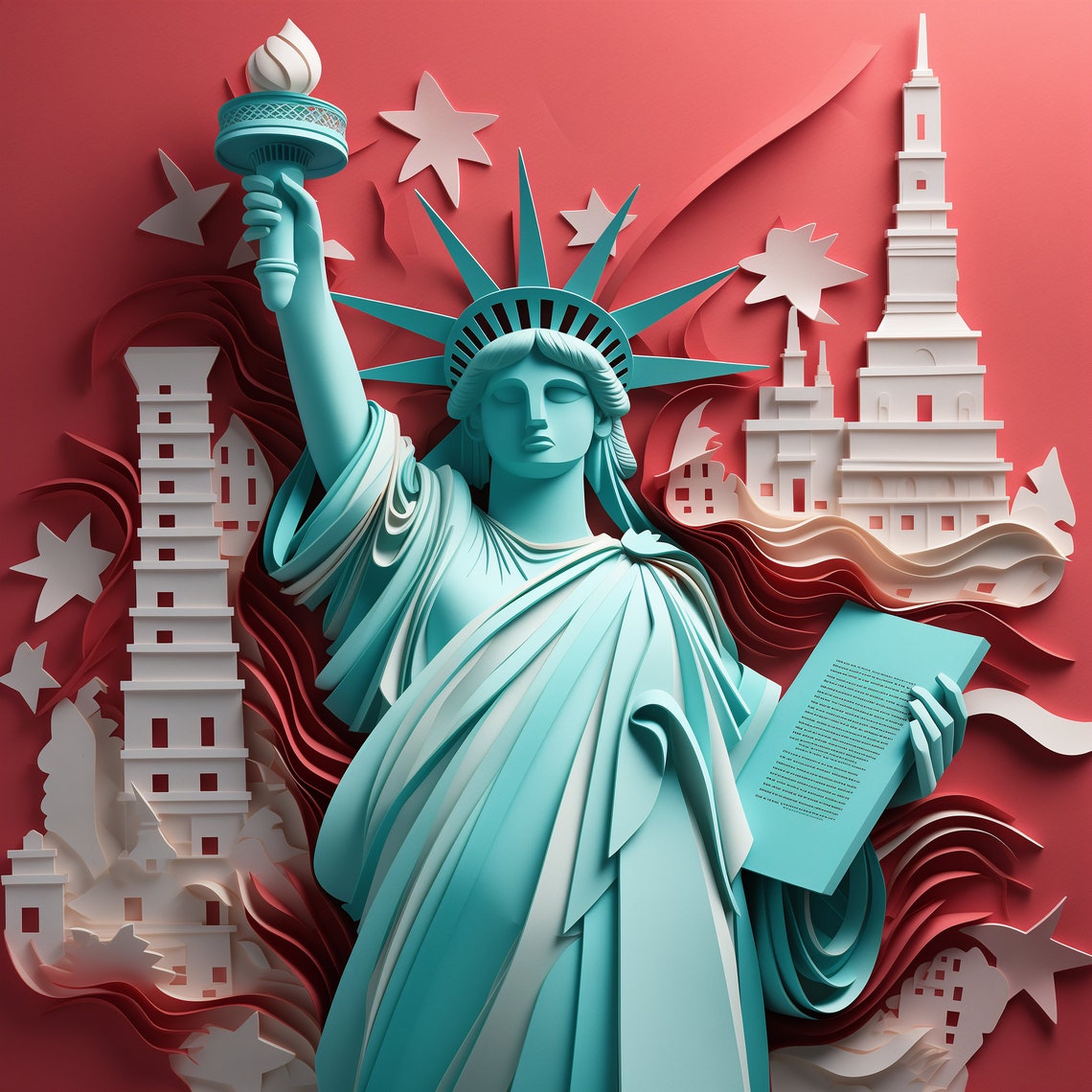 Patriotic Elegance: Quilled Statue of Liberty Glory - Generative AI Art ...
