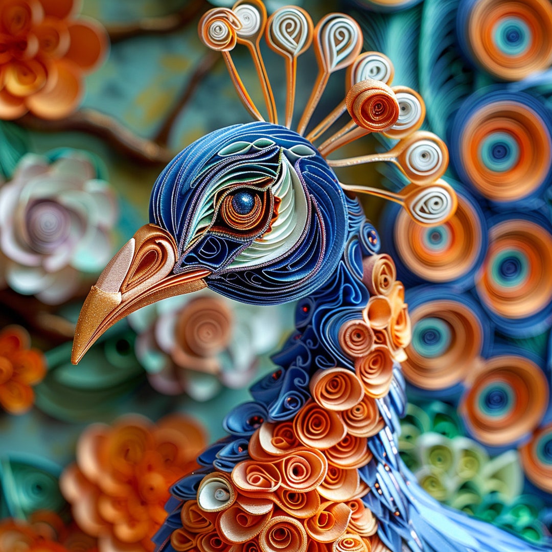 Elegant Peacock Quilled Art – Vibrant Digital Download - Generative AI ...