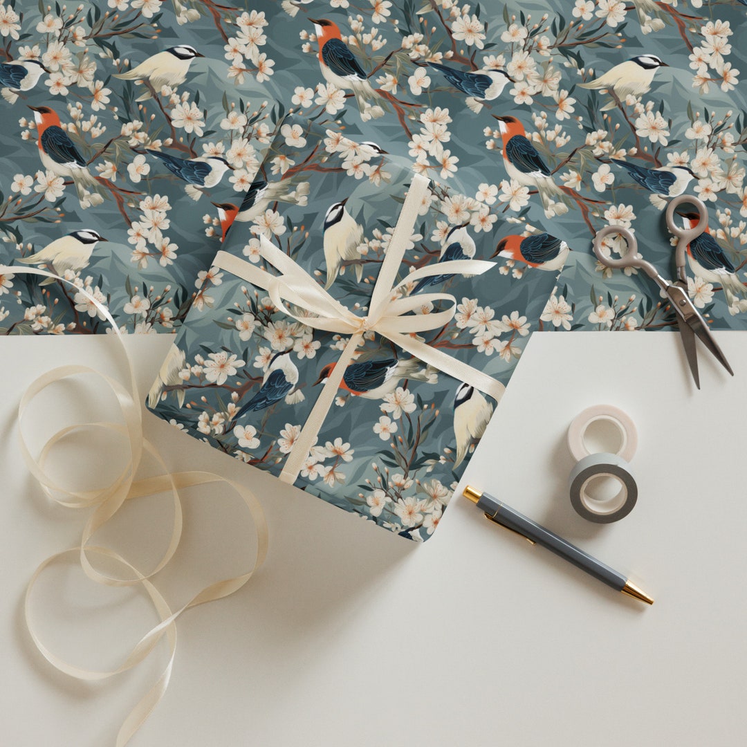 Set of 3 Japanese Birds Wrapping Paper Sheets, Japanese Birds Pattern ...