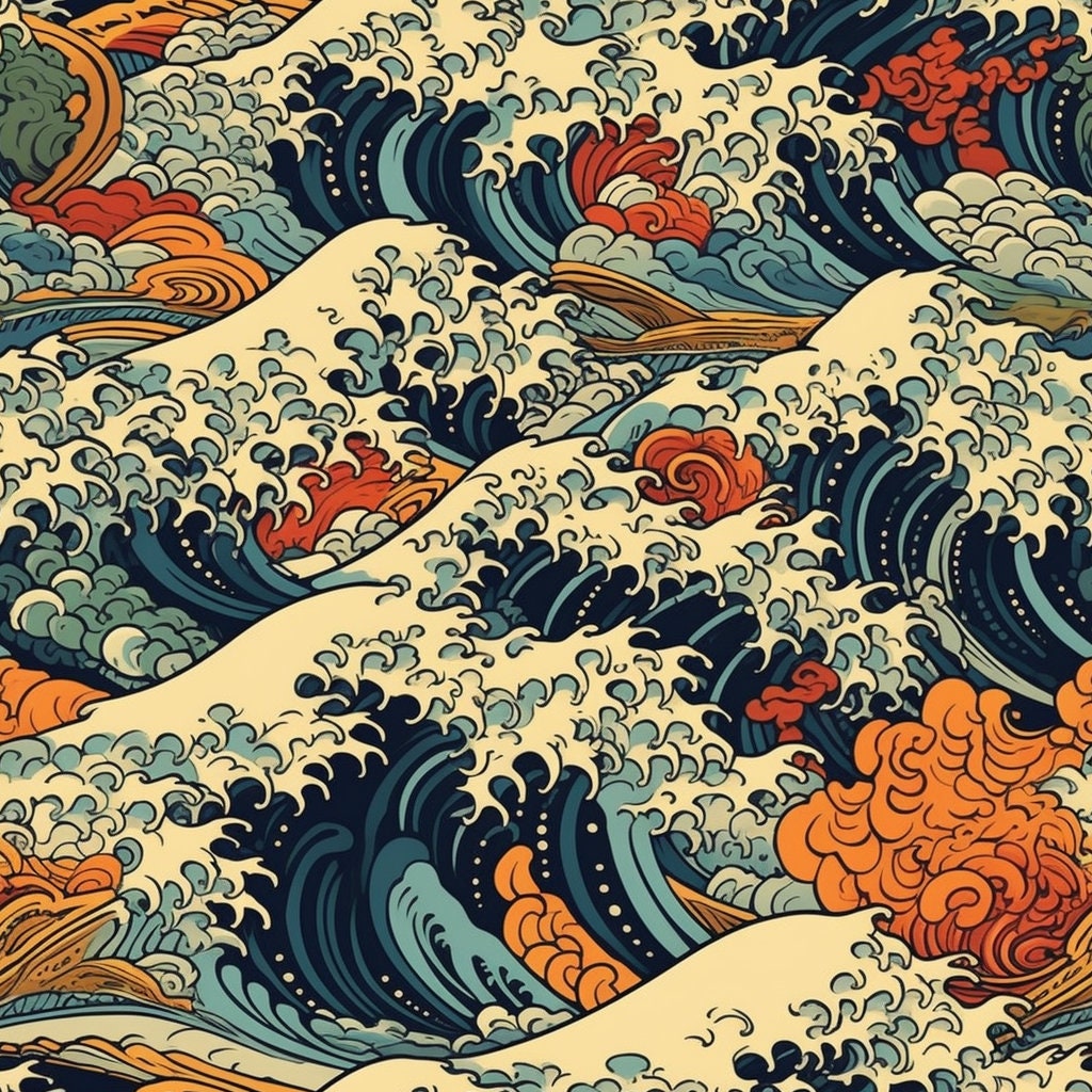Japanese Kanagawa Wave Pattern Fanny Pack - Etsy
