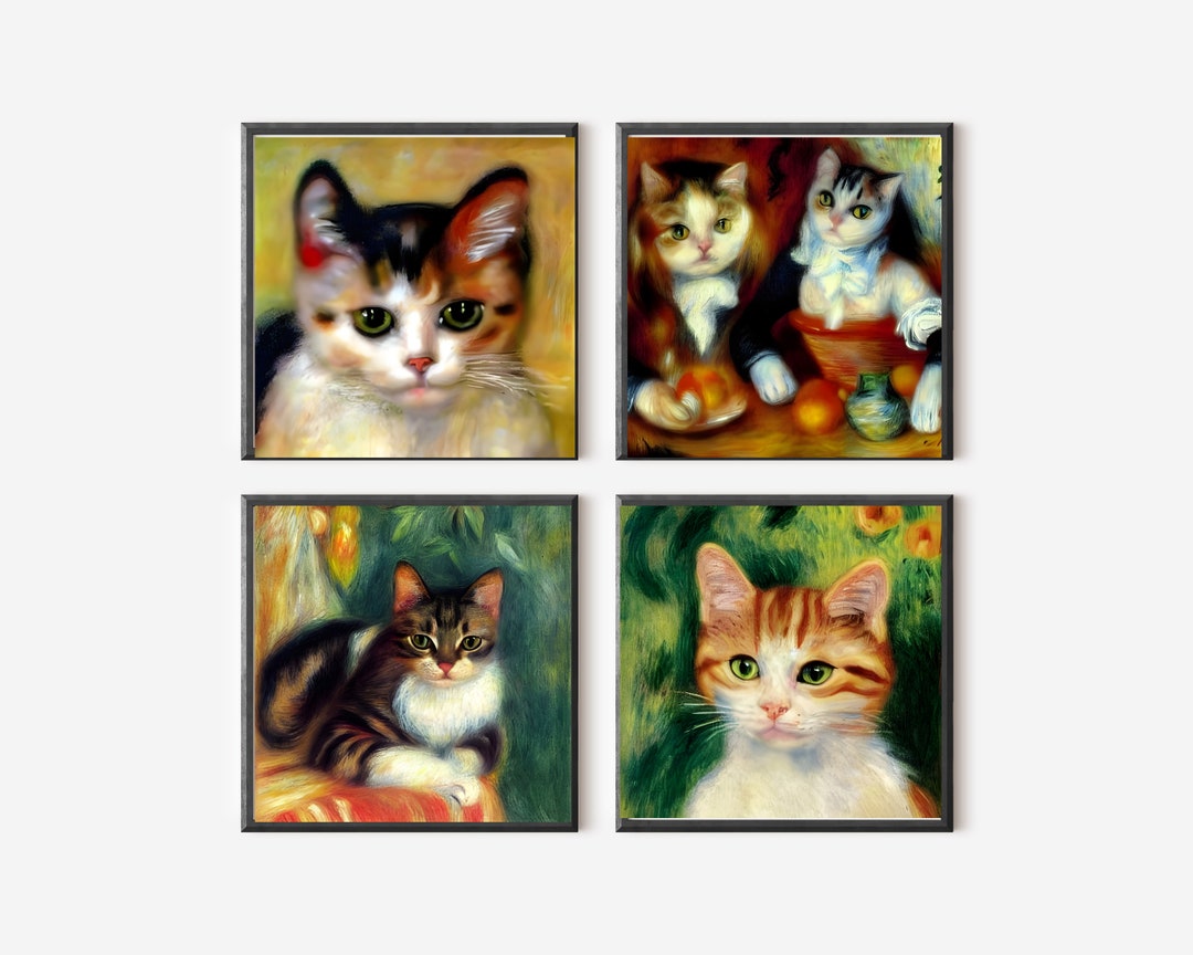 Set of Four Soft Fusion Cat Prints Digital Download Artwork - Etsy