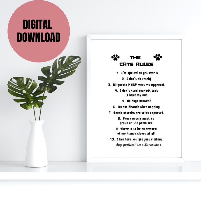 The Cats Rules Printable Digital Download Wall Art - Etsy