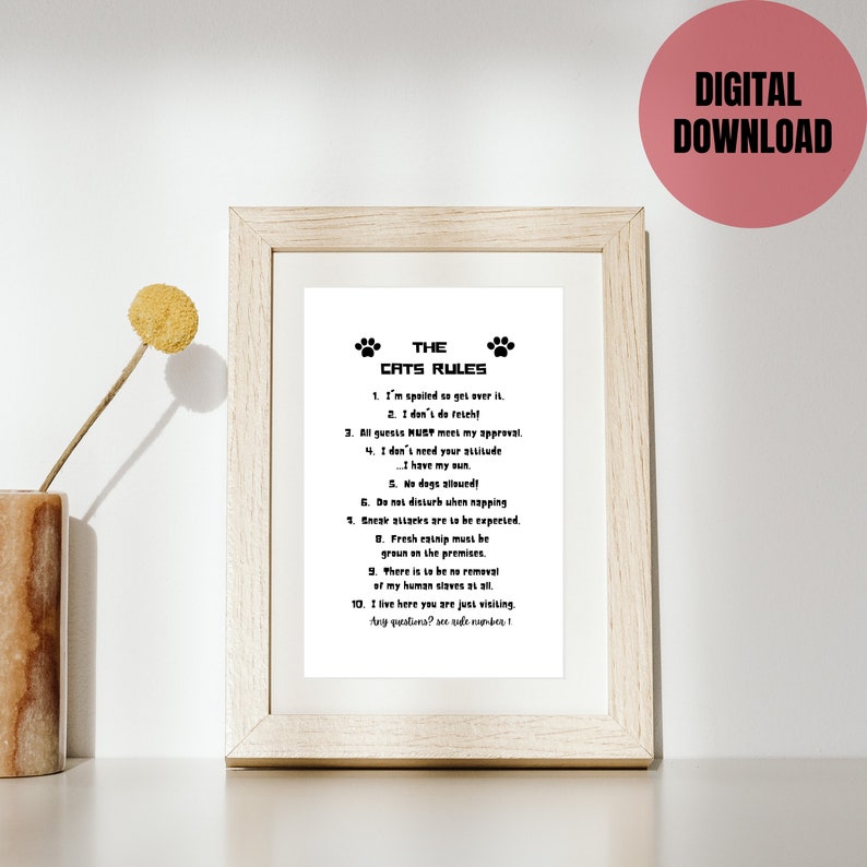 The Cats Rules Printable Digital Download Wall Art - Etsy