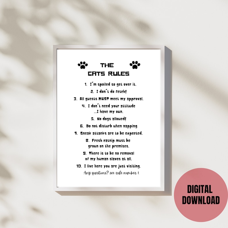 The Cats Rules Printable Digital Download Wall Art - Etsy