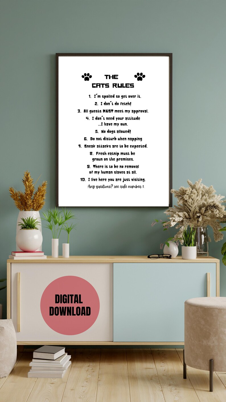 The Cats Rules Printable Digital Download Wall Art - Etsy