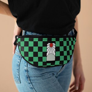 Anime Black and Green Checker Pattern Fanny Pack Sling With Adjustable ...