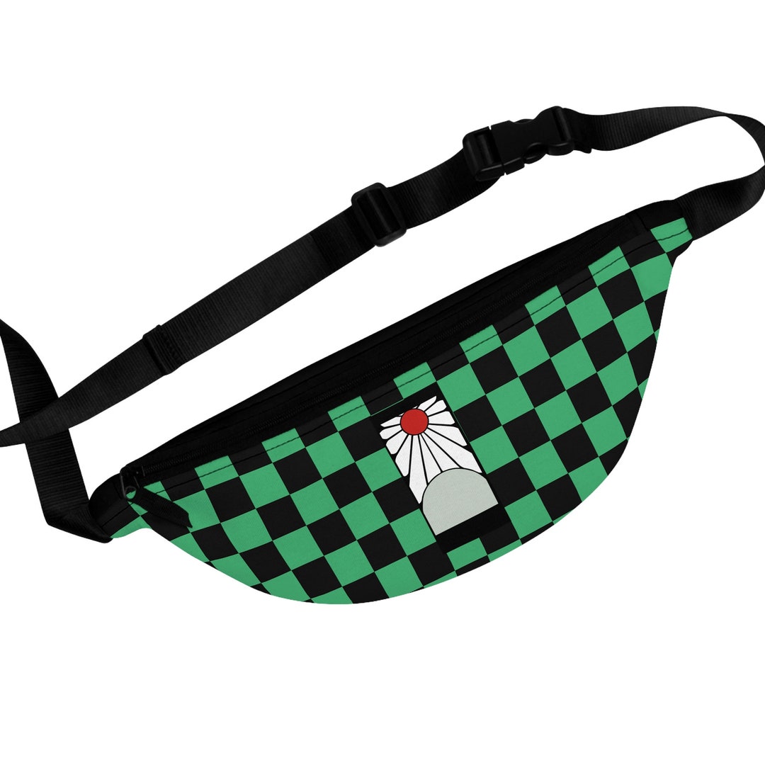 Anime Black and Green Checker Pattern Fanny Pack Sling With Adjustable ...