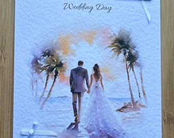 Personalised Beach Wedding Day Card, Luxury Handmade Bride and Groom ...