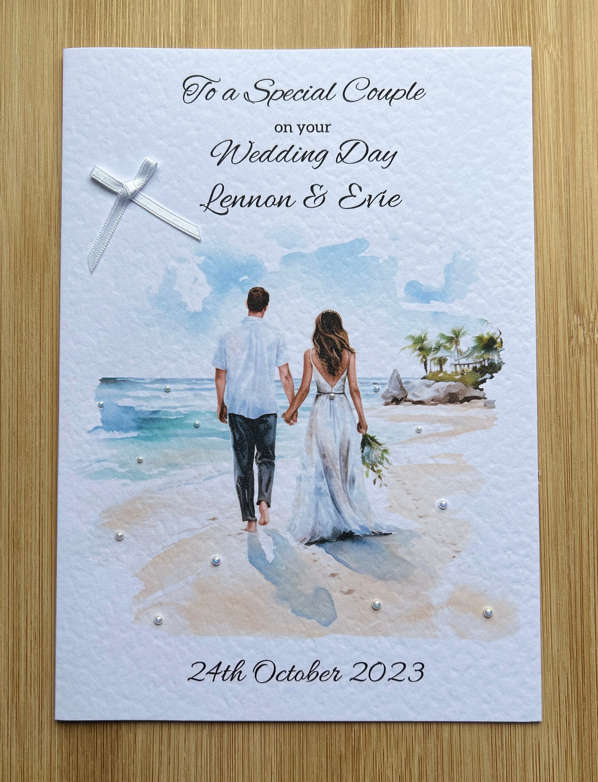 Personalised Bride and Groom Beach Wedding Day Card, Luxury Handmade ...