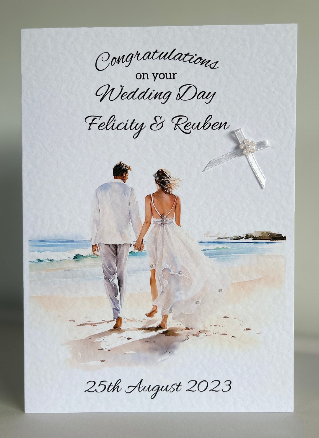 Personalised Beach Wedding Day Card, Luxury Handmade Bride and Groom ...