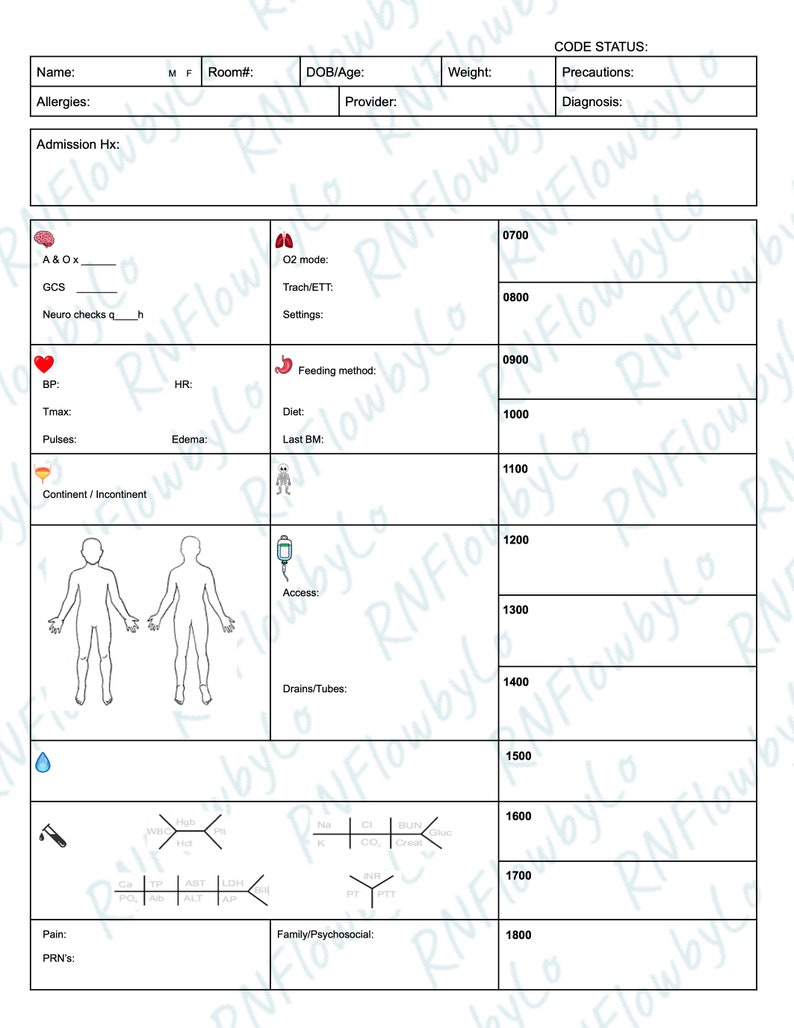 Nursing Report Sheet With Hourly Organization for Day & Night Shift - Etsy