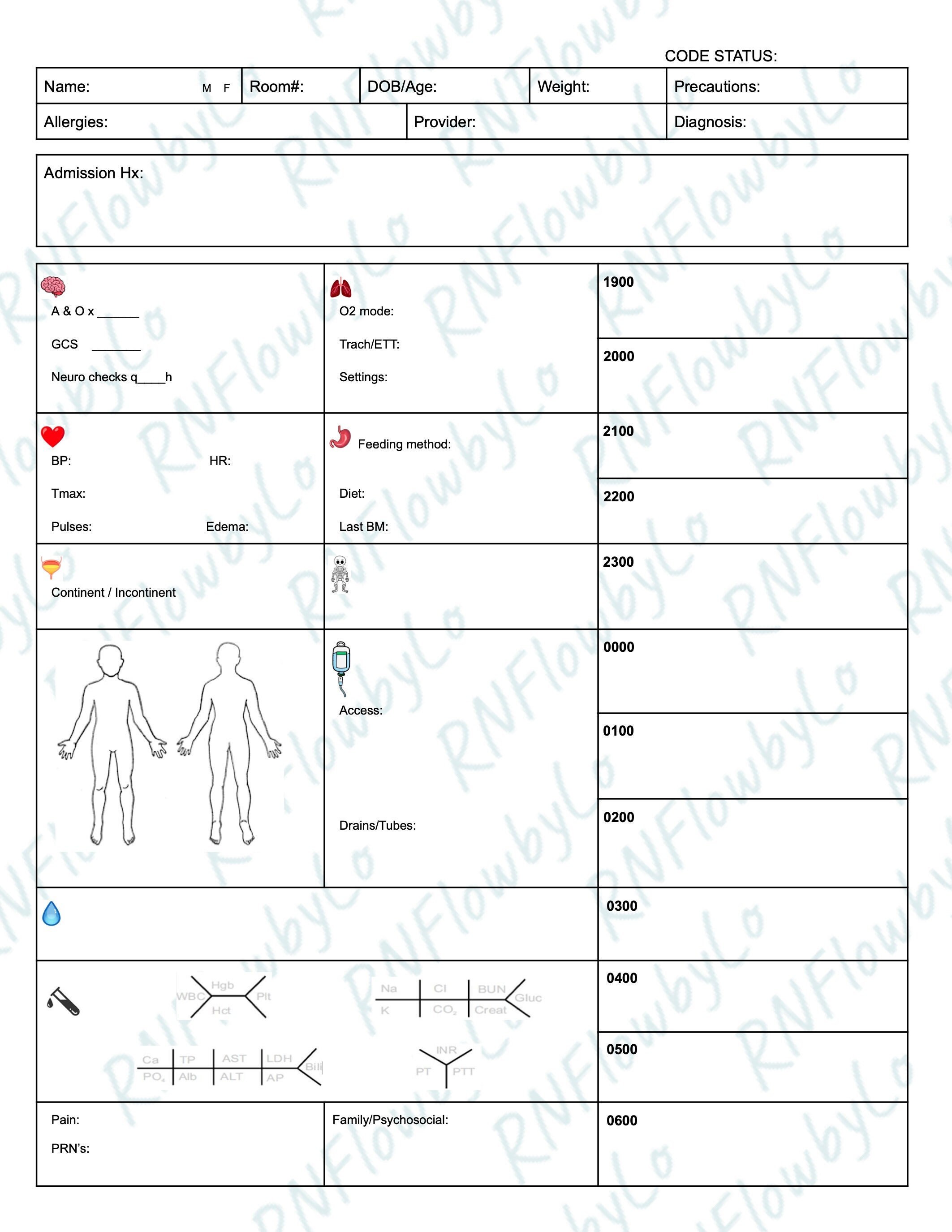 Nursing Report Sheet With Hourly Organization for Day & Night Shift - Etsy