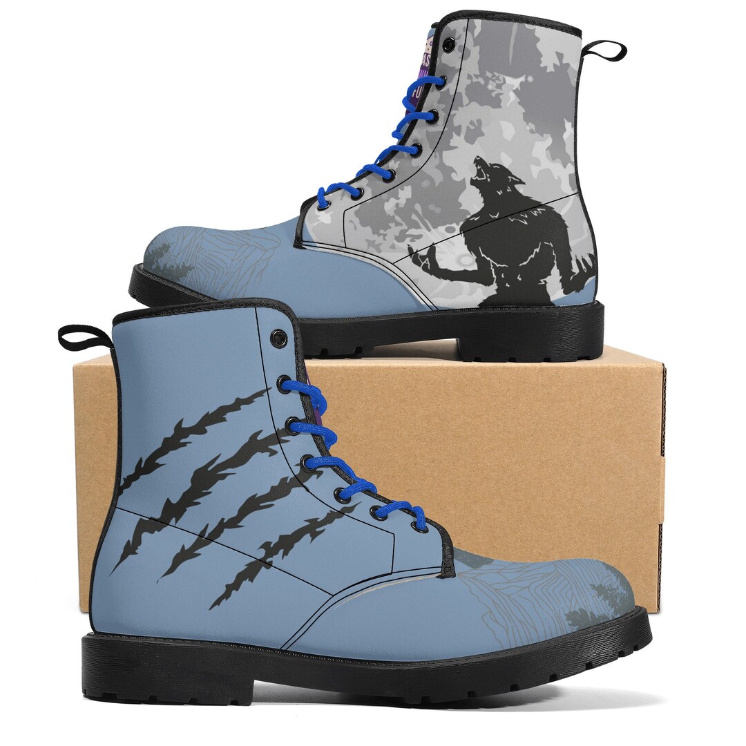 Men's Leather Boots Werewolf Howling at the Moon Theme Bold Style ...