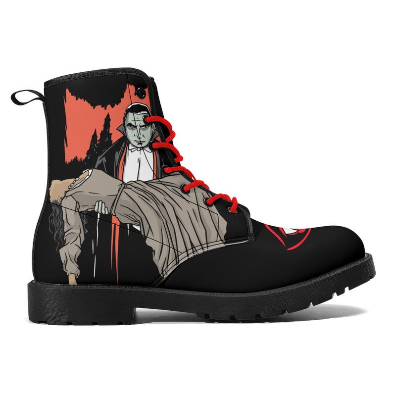 Vampire Woman Boots Chic Leather Boots Featuring Dracula Carrying a ...