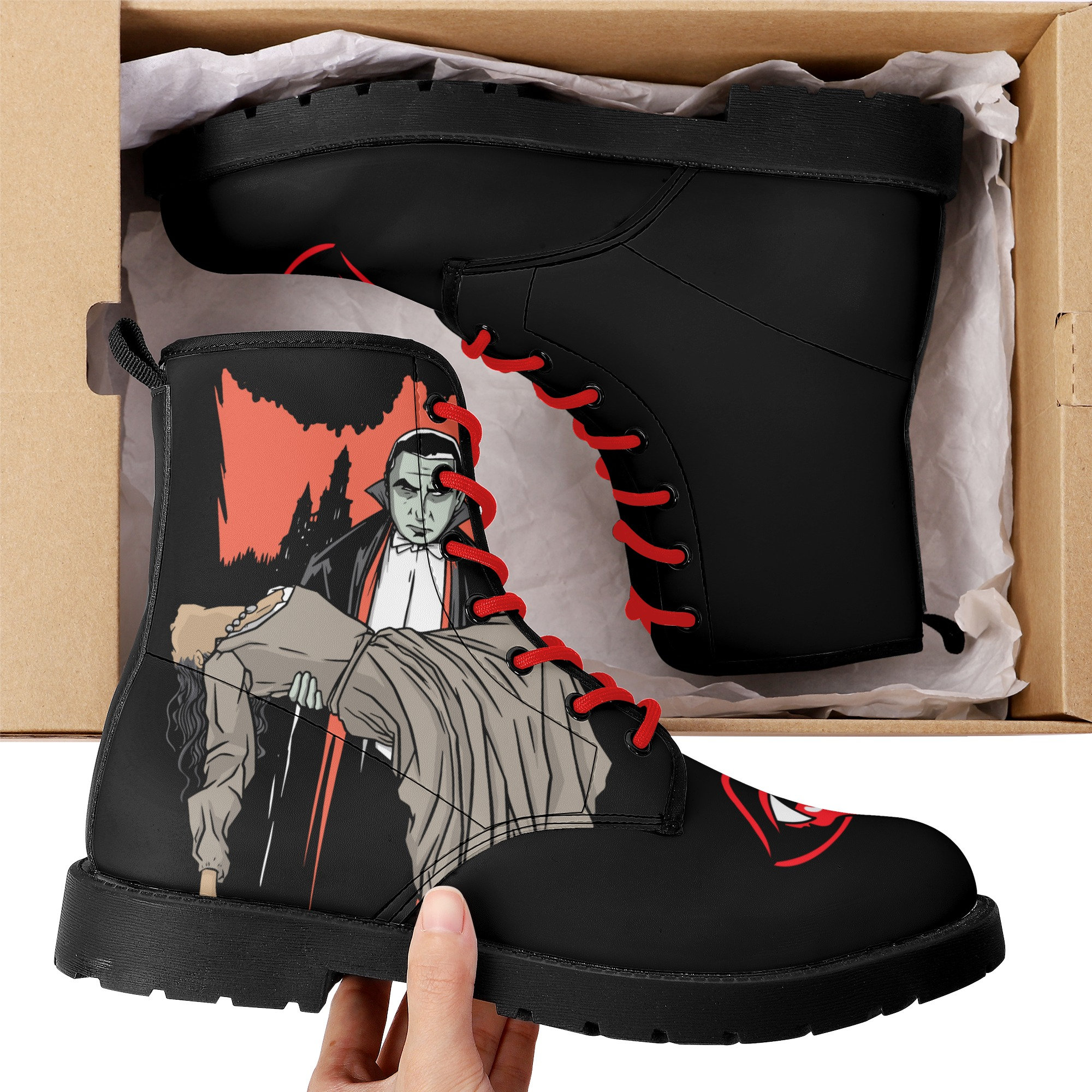 Vampire Woman Boots Chic Leather Boots Featuring Dracula Carrying a ...