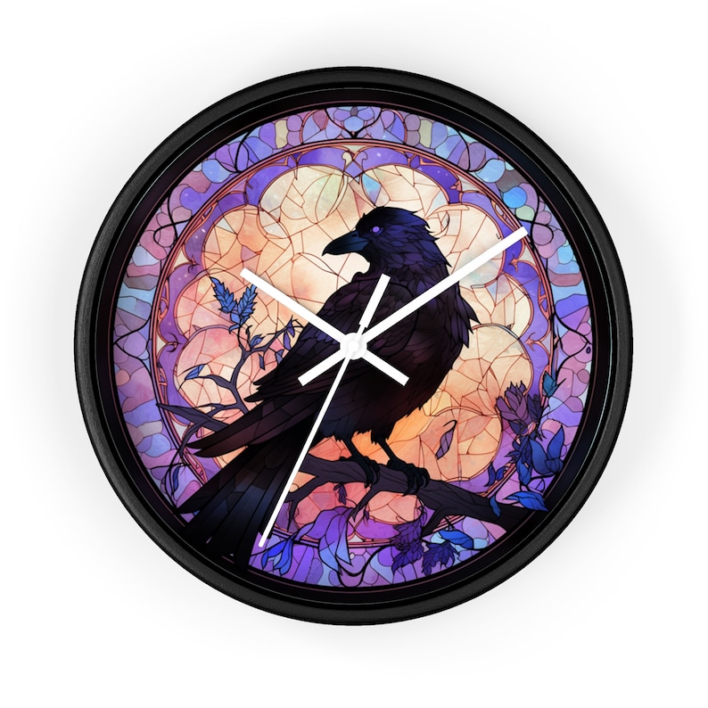 Gothic Stained Glass Raven Clock, Dark Home Decor, Handcrafted Gift ...