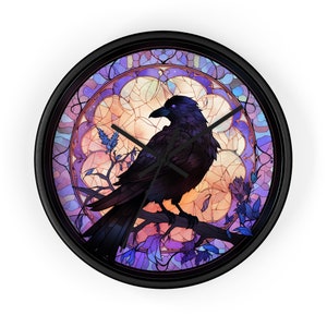 Gothic Stained Glass Raven Clock, Dark Home Decor, Handcrafted Gift ...
