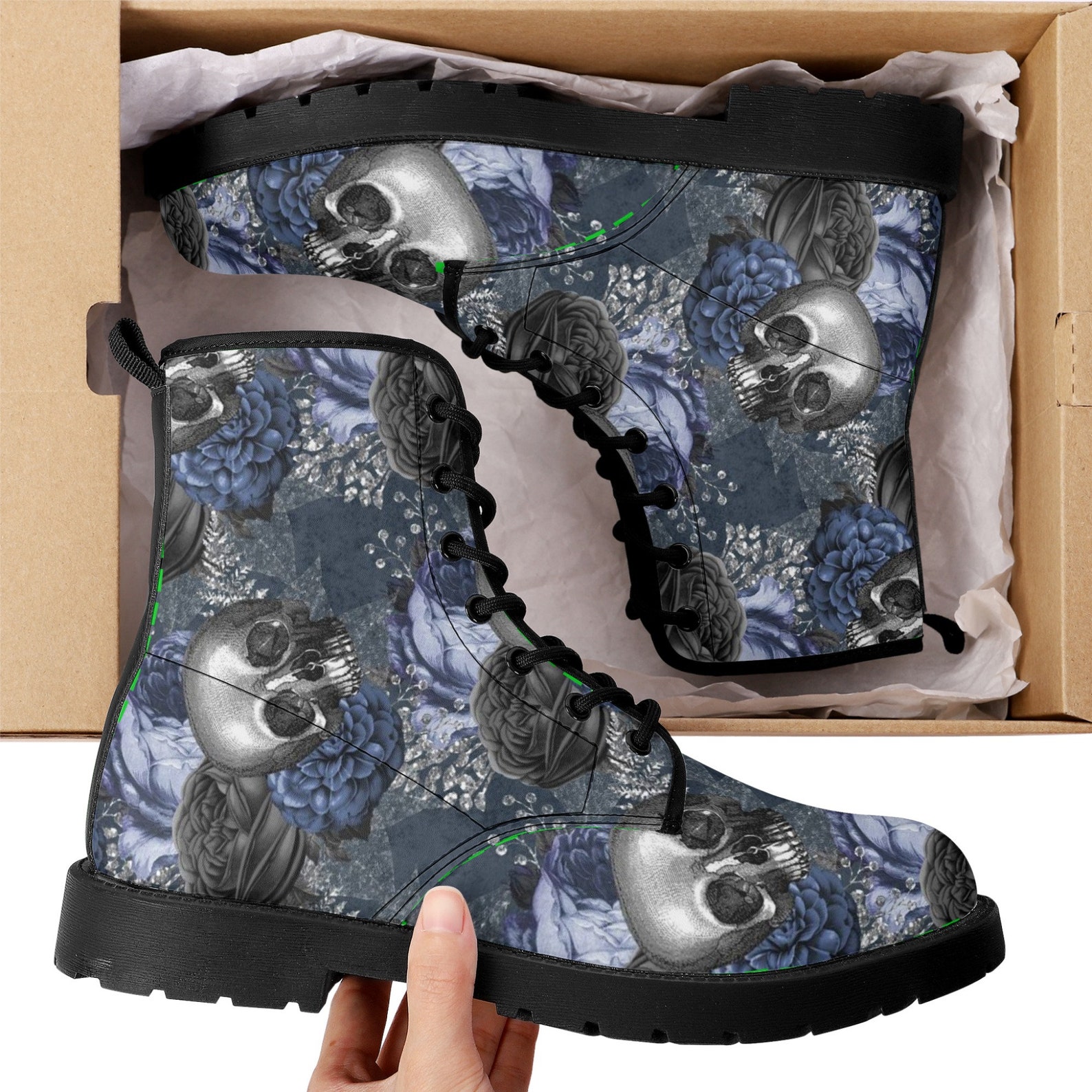 Men Gothic Boots, Skull Boots, Festival Boots, Skulls and Roses, Gift ...