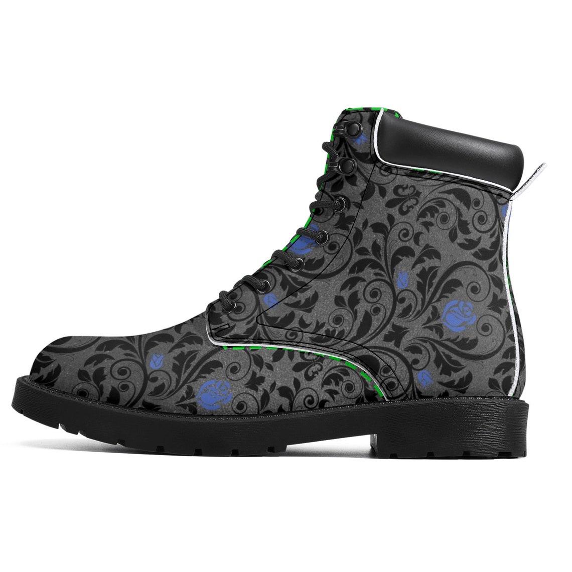 Men Gothic Boots, Festival Boots, Vegan Leather, Black and Blue, Goth ...