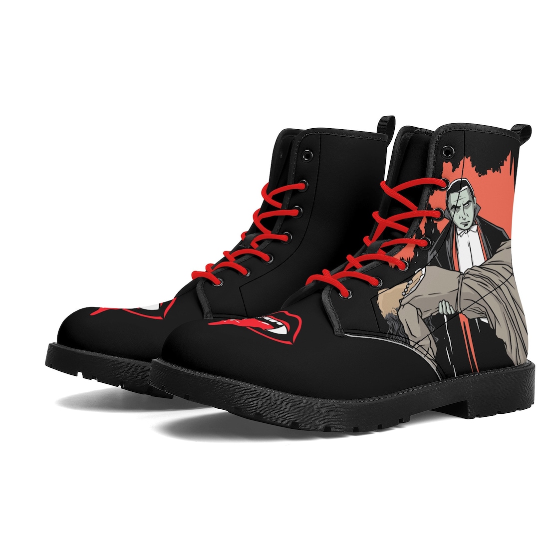 Vampire Woman Boots Chic Leather Boots Featuring Dracula Carrying a ...