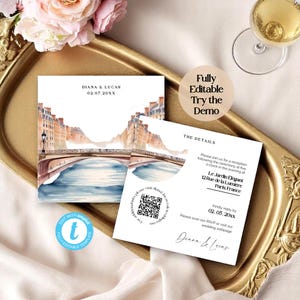 Paris Wedding Invitation – Watercolor France Destination Wedding ...