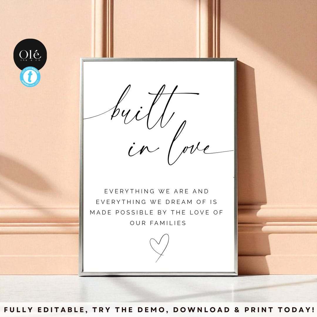Built in Love Wedding Sign – Printable Wedding Quote Sign, Minimalist ...